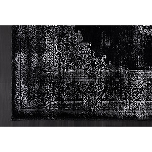 CAMILSON Machine Washable Area Rugs with Non Slip Backing for Living Room Bedroom, Distressed Vintage Washable Rug 5x7, Stain and Water Resistant, Bohemian Indoor Carpet (5 x 7, Black White)