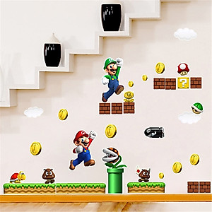 HEROPAR Mario Wall Stickers Cartoon Peel and Stick Game Wall Decals Removable for Boys Girls Kids Room Nursery Wall Mural Decor
