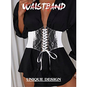 Asooll Fashion Elastic Corset Belt Wide Lace Waist Belt Party Club Prom Clothing Waist Corset for Women and Girls(White)