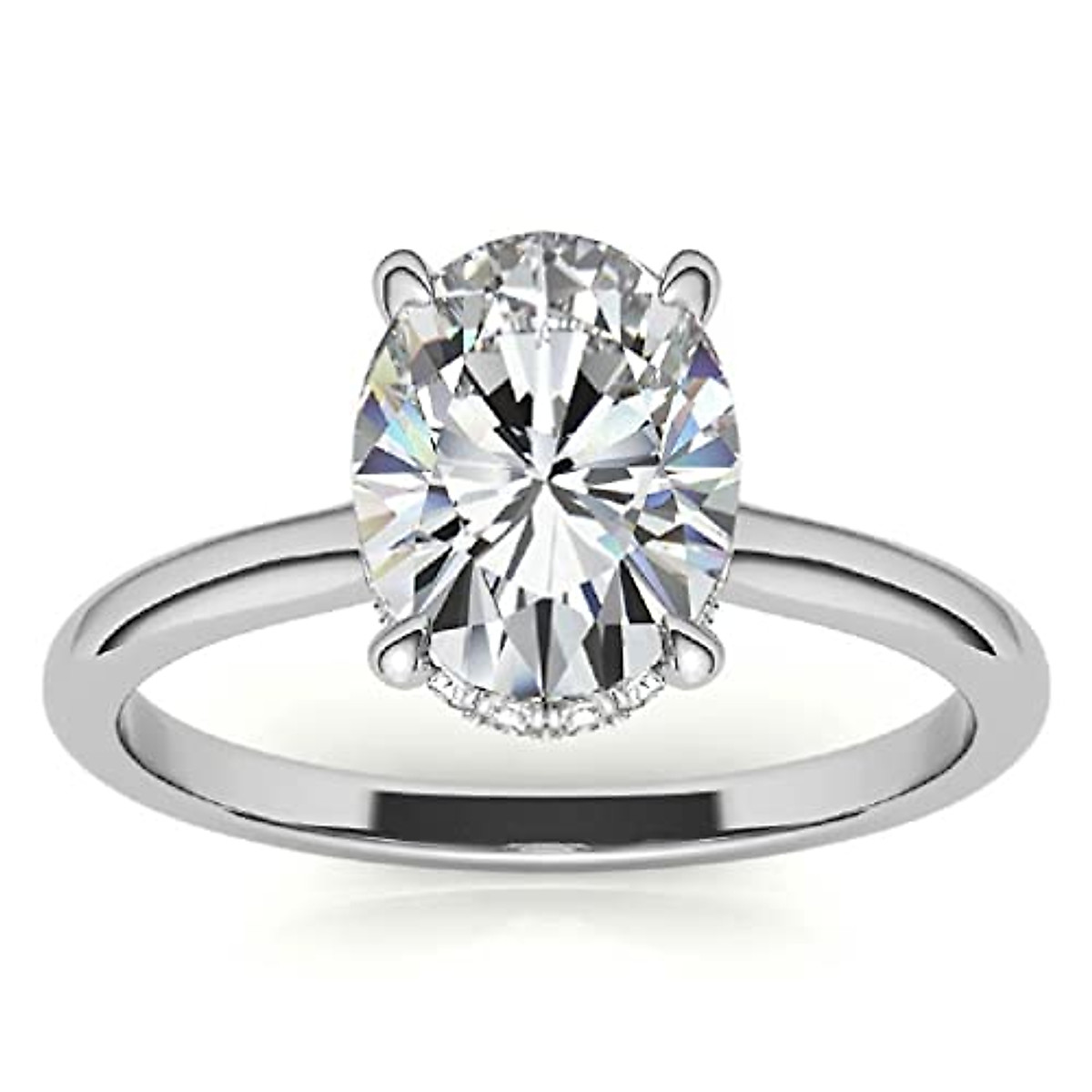 10K Solid White Gold Handmade Engagement Rings, 2 CT Oval Cut Moissanite Diamond Solitaire Bridal/Wedding Rings for Women/Her, Minimalist Ring Anniversary Ring For Gifts (5)