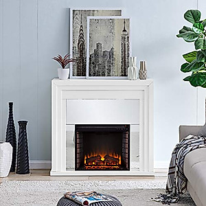 SEI Furniture Stadderly Mirrored Electric Fireplace, White-Silver