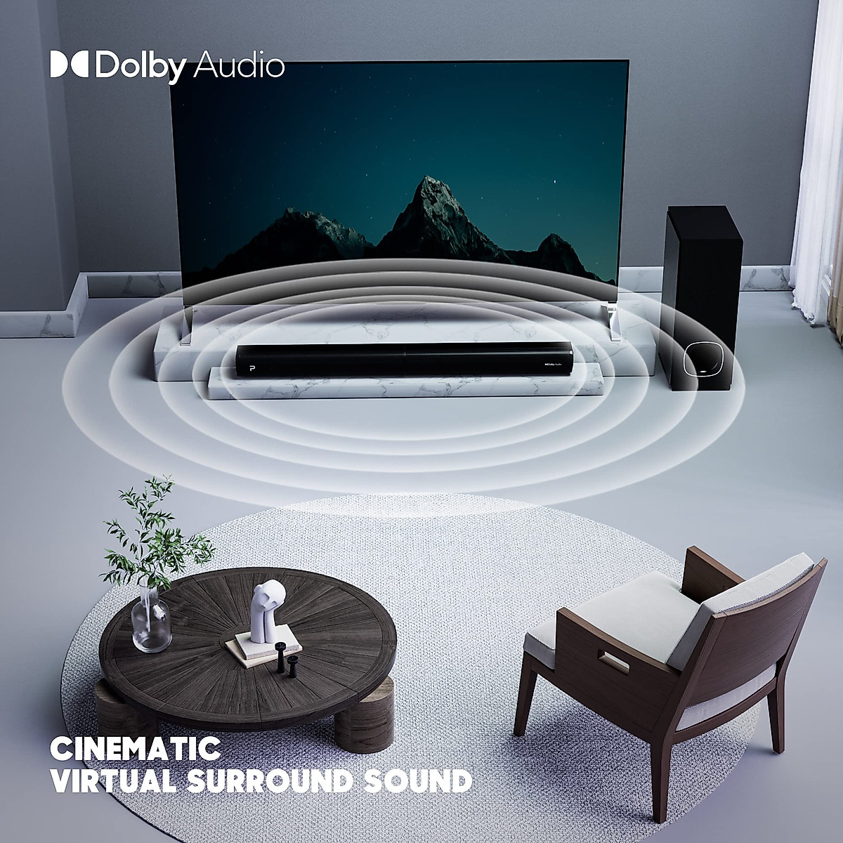 PHEANOO Sound Bar Compatible with Dolby Audio, Roku TV Ready, Sound Bars for TV with Subwoofer, Bluetooth 5.0/HDMI ARC/Optical/AUX/RCA Connection