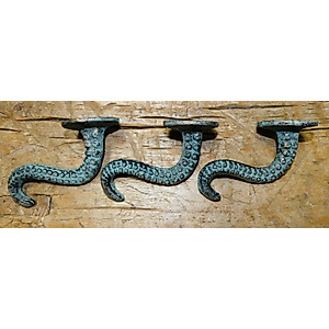 Vintage 2 Cast Iron Octopus Tentacle Wall Hooks Bathroom Towel Hook Nautical Coat Key