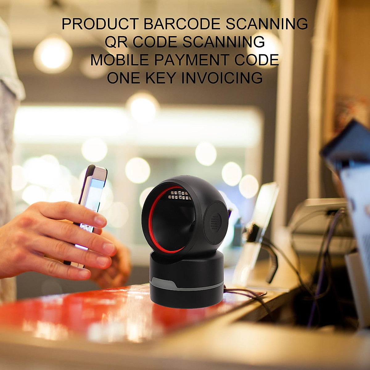 Barcode Scanner, IP50 High Sensitivity Hands Free 2D QR Barcode Scanner for Warehouse