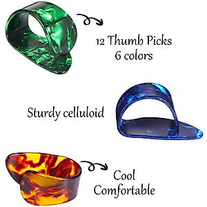 Frienda Thumb Picks Finger Picks, Medium, Flat Thumbpicks, Celluloid Guitar Thumb Finger Picks (12 Pieces, Thumb Picks)