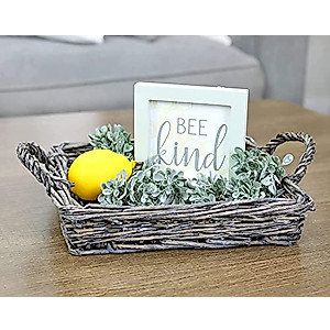 AuldHome Rustic Willow Basket Trays, Set of 3 (Square, Gray Washed); Natural Wicker Decorative Farmhouse Trays