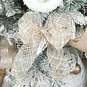 MAYREEL Champagne Christmas Ribbon Wired 2.5 Inch Champagne Gold Ribbon for Christmas Trees Wreaths Tree Toppers Crafts Home Decor Gift Wrapping 6 Rolls Total 36 Yards