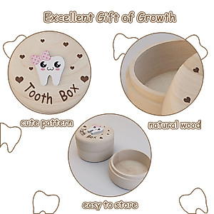 Azbuk Tooth Box for Girls, Heart Carved Wooden Box with 3D Tooth, Stores Lost Teeth for Kids, Easy to Carry, Souvenir Dropped Tooth Keepsake Storage Box Gift for Little Girl（P-bowtie-T）