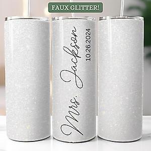 Bridal Glitter Tumbler Personalized, Hot & Cold Drink Insulated Travel Mug, Stainless Steel Insulated Tumbler, Bridesmaid Gifts for Wedding, Bachelorette & Bridal Party (20 oz)