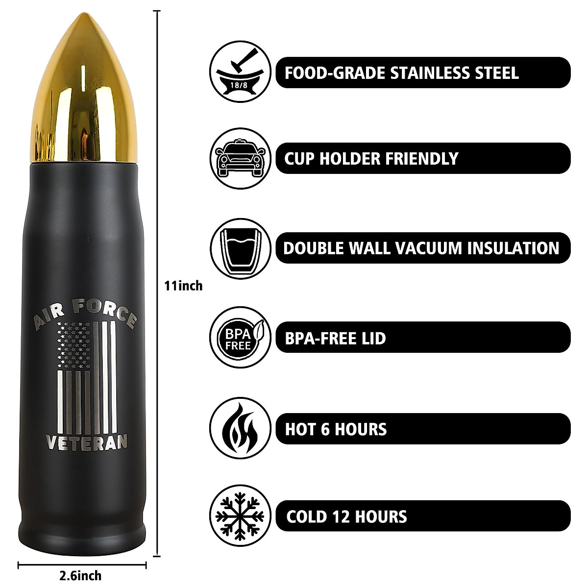 qchdln 17 OZ Veteran Bullet Tumbler with Lid - Ideal Gifts for Men Father's Day, Birthday, Veterans Day, Christmas - Perfect for Air Force, Navy, Army, Military & Veterans Cup
