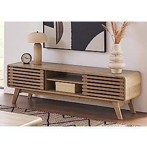 mopio Ensley TV Stand, Mid-Century Modern Television Stand for 55/60/65 inch TV, Farmhouse Entertainment Center with Storage, Media Console Credenza Table for Living Room, Bedroom (Oak, 59")