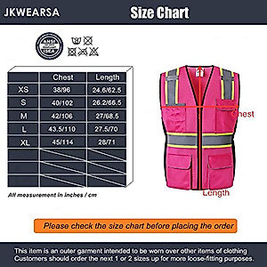 JKWEAR Women Safety Vest, Multi Pockets High Visibility Reflective Breathable Mesh Work Vest For Lady, Durable Zipper (Small, Pink Purple)