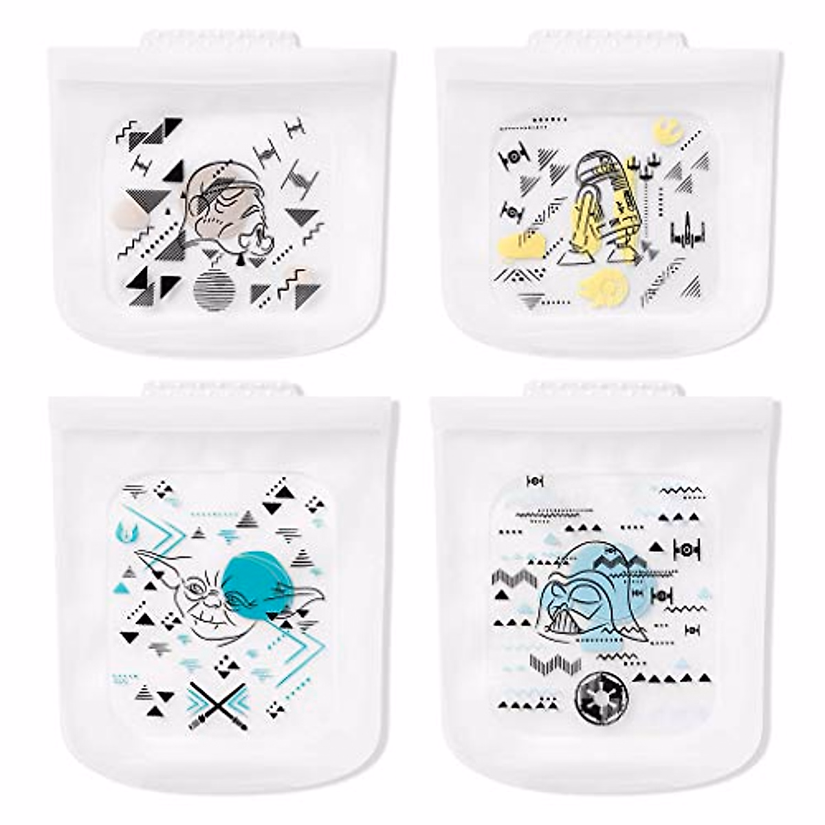 Pyrex Platinum Silicone 4-Pc Storage Set, 2 Reusable Sandwich Bags, 2 Reusable Half-Gallon Freezer Bags, Non-Toxic, BPA-Free, Airtight & Leak-Proof, Microwave, Freezer Safe, Star Wars