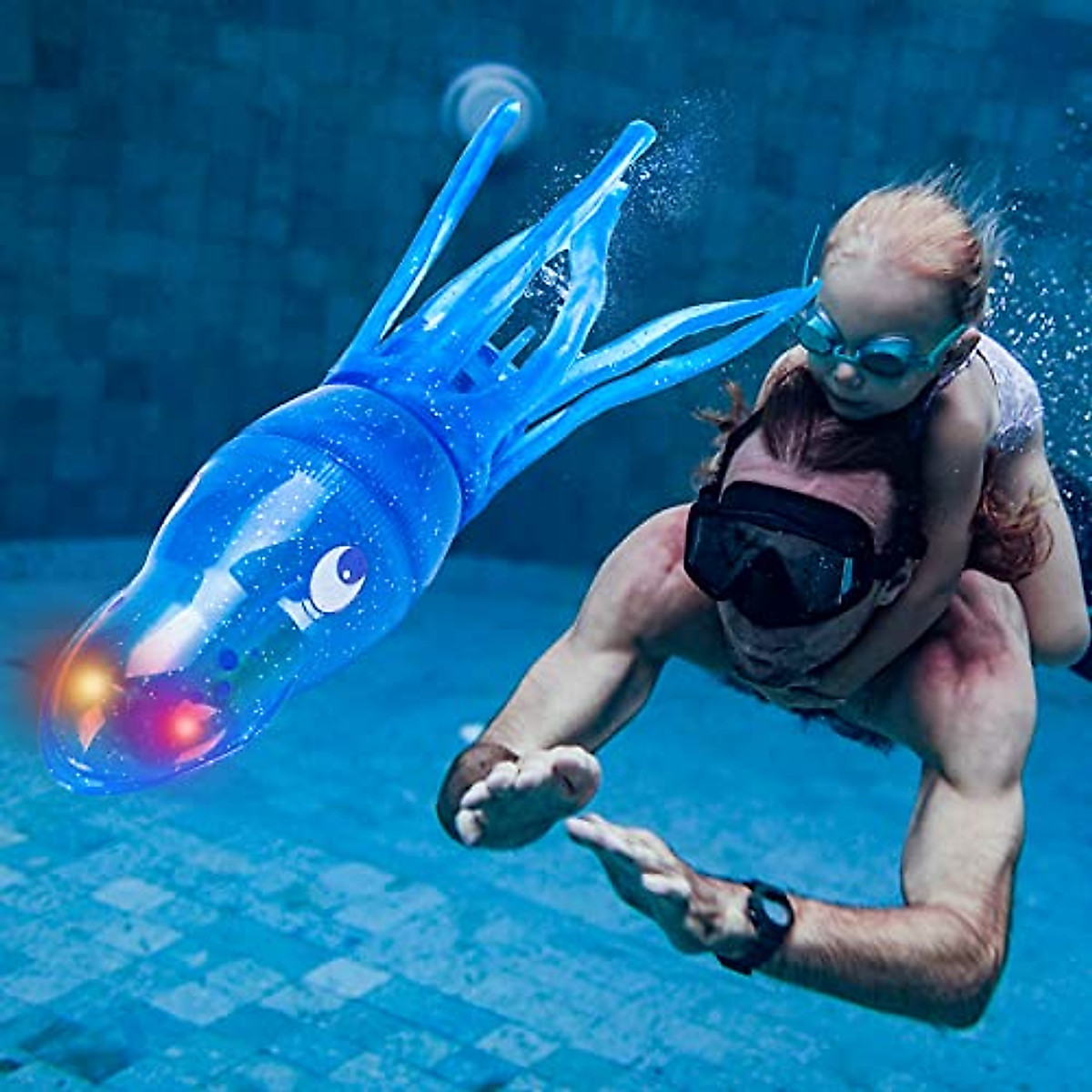 Diving Squid Pool Bath Toys for Kids,Electric Octopus Diving Fish,Torpedo Summer Toys, Swimming Training Pool Game for Learning to Swim,Squid Underwater Toys for Kids and Adults(8.3in,Blue)