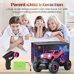DOUBLE E Remote Control Car for Girls 1/12 Scale Monster Trucks Dual Motors Off Road RC Trucks, Girls Toys Gifts for Girls Daughter Kids, Birthday Gift Ideas, Pink