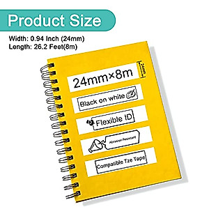 NineLeaf 10 Pack Compatible for Brother TZe-FX251 TZeFX251 TZ-FX251 TZFX251 Black on White Flexible ID Cable Laminated Label Tapes 24mm 1'' x 26.2 ft Work in P-Touch PT-D600 P750W P710BT Label Maker