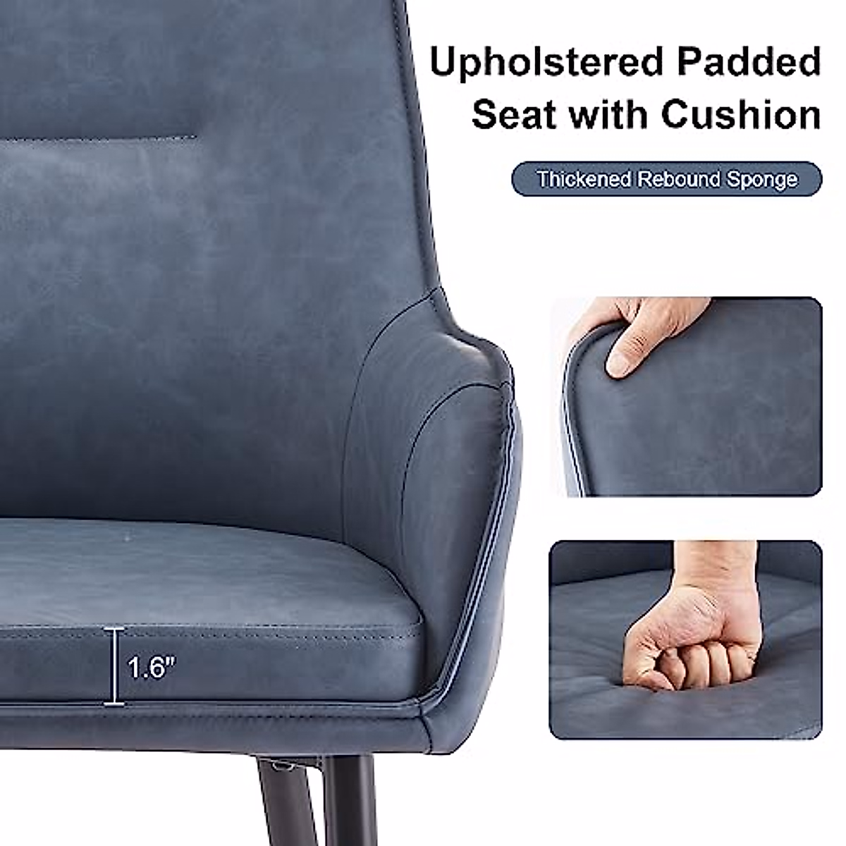 TUKAILAi Modern Design Dining Chairs Set of 4, Faux Leather Accent Chairs with Cushioned Seat and Arms, Upholstered Leisure Armchairs for Kitchen Restaurant Commercial (Blue)