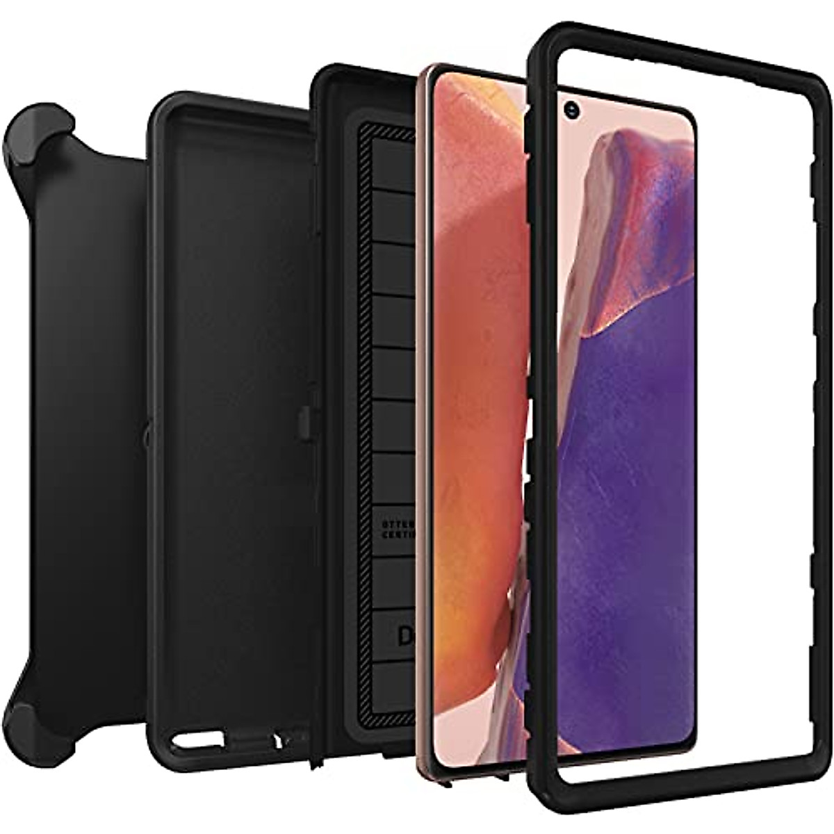 OtterBox Defender Screenless Series Rugged Case & Belt Clip Holster for Galaxy Note 20 5G (ONLY Not for The Ultra Models) Retail Packaging - Black - with Microbial Defense