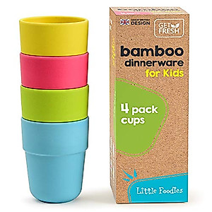 Bamboo Kids Cups, 4 Pack Set, Stackable Bamboo Drinking Cups, Bamboo Kids Dinnerware Set, Bamboo Toddler Cups, Dishwasher Safe and Stackable