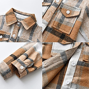 Feidoog Toddler 2 Pack Baby Boys and Girls Plaid Shirts Jacket Long Sleeve Lapel Button Down Shirt Top Outwear Clothes,Blue+Brown,3-4T