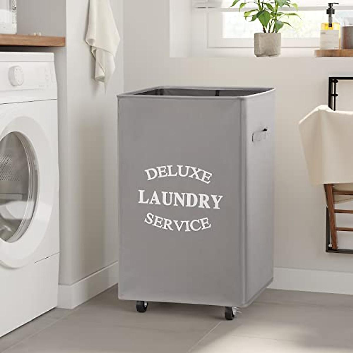 WOWLIVE Large Rolling Laundry Basket Wheels 90L Collapsible Tall Laundry Hamper Handle Foldable Dirty Clothing Basket Fold up Rectangular Hampers for Laundry Dorm Room (Grey)