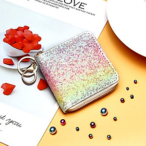 GEEAD Small Glitter Wallet for Women Girls Mini Coin Purse Pouches with Key Ring (Colourful - B)
