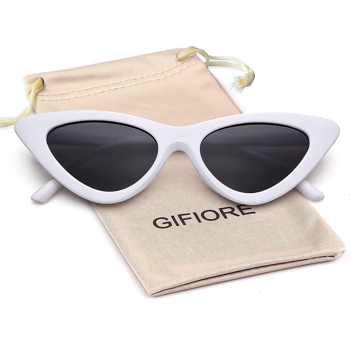 GIFIORE Cat Eye Sunglasses for Women Polarized, Vintage Retro Narrow Cateye Frame Sun Glasses (White Frame Grey Polarized Lens)