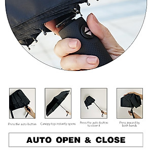 ALFROTEY Compact Travel Umbrella for Rain Portable Automatic Open and Close Windproof Sun Umbrella UV Protection Lightweight Small Folding Car Umbrella for Women and Men (Black, L)