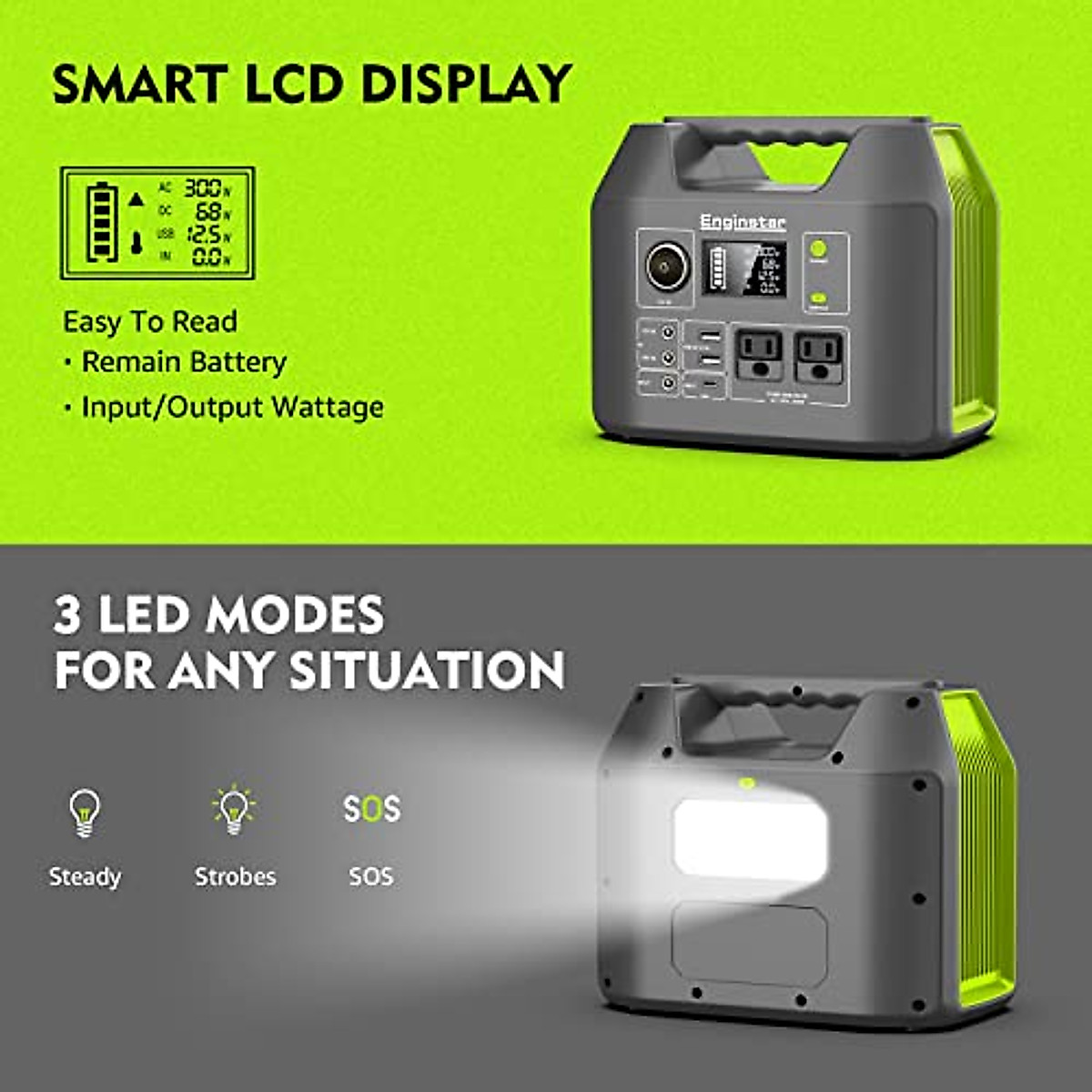 Portable Power Station 300W EnginStar Solar Generators 80000mAh Power Bank 296Wh Battery Pack w/110V Pure Sine Wave AC Outlet for CPAP Camping Outdoors Travel Hunting Emergency Power Supply