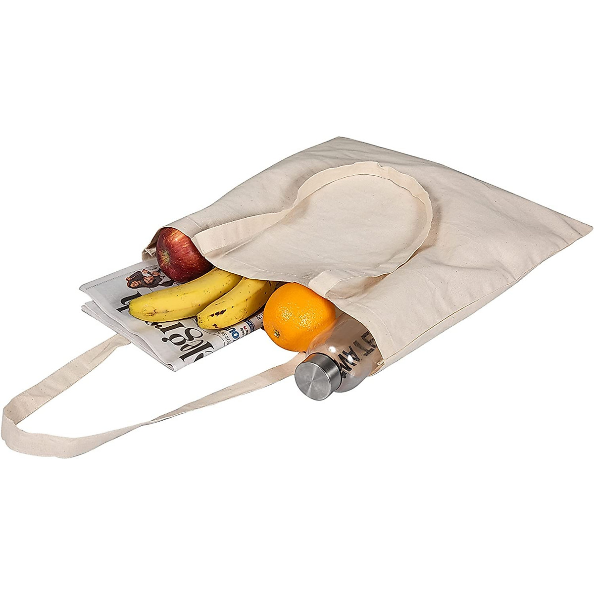 JUCOS Reusable Blank Tote Bags - 5 Pack Convenient Spacious 100% Cotton Grocery Bag With LONG Handles For Daily Essentials | 5Oz Lightweight And Eco-Friendly For Multi-Purpose Use 13X14 Inch