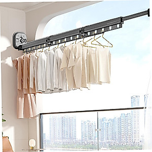 Tri Folding Clothing Rack Suction Cup, Upgraded 3-Fold Retractable Clothes Drying Rack with Suction Cup Clothes Laundry Hanger with Extension Pole Wall Laundry Drying Rack (White, One Paragraph)