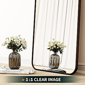 GLSLAND-21 x64 Full Length Floor Mount Mirror-Aluminum Alloy Frame-Arch Mirror Full Length HD-Full Body Mirror-for Bedroom or Living Room, Black