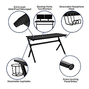 Flash Furniture 55" x 24" Extra Large Gaming Desk with Headphone Hook and Cup Holder - Free Mouse Pad