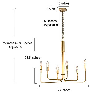 KSANA Gold Chandelier, 6-Lights Modern Chandeliers for Dining Rooms, Living Room, Bedroom, Kitchen, Brushed Gold Finish