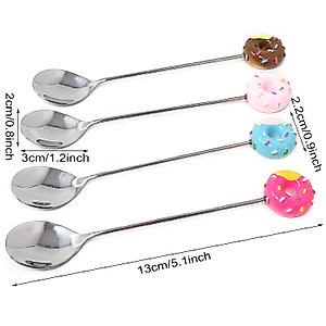 Honbay 4PCS Creative Donut Stainless Steel Spoon Coffee Spoon Dessert Spoon Ice Cream Spoon Sugar Spoon Mixing Spoon for Home, School, Office or Restaurant