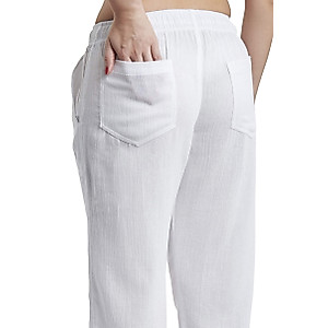 J CE Women's Cotton Gauze Low Waist Beach Pants with Pockets (White, XXXL)