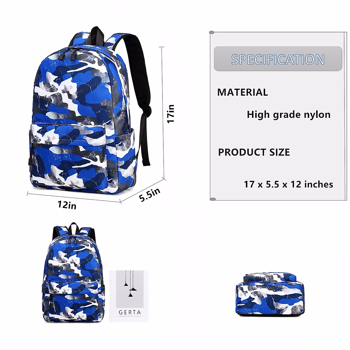 Lmwzh Backpack For Boys Girls Elementary Waterproof teen School Bags Kids Bookbag Lightweight Camo Blue（2023 Model）