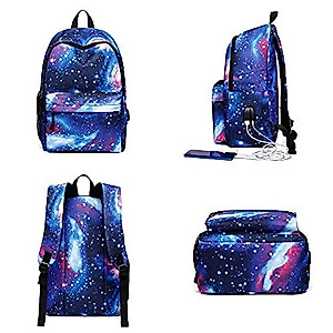 Peicees Upgraded Galaxy School Backpack with USB Charging Port Waterproof Bookbag Daypack Rucksack
