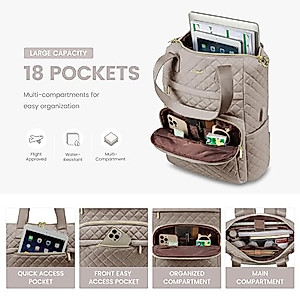 LOVEVOOK Laptop Backpack for Women 17 inch,Diamond Quilted Convertible Backpack Tote Laptop Computer Work Bag,Cute Womens Travel Backpack Purse College Teacher Carry on Back pack with USB Port,Nude