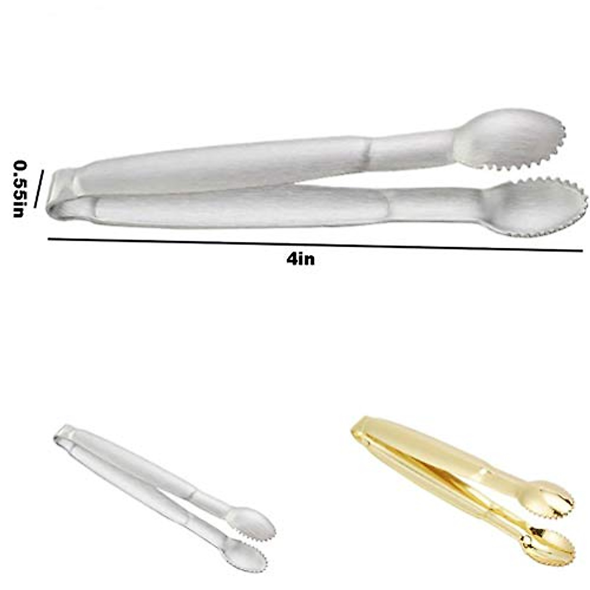 Goeielewe 2Pcs Sugar Tongs Stainless Steel Mini Appetizers Tongs Candy Serving Tongs 4-Inch Small Ice Tongs for Tea Party Coffee Bar Ice Buffet Kitchen, Silver&Gold