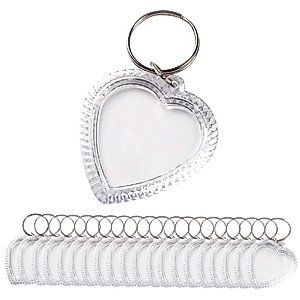 25Pcs 2 Acrylic Photo Keychain Snap-in Keychain Double Sided Blank Custom Frames Heart-Shaped Clear Insert Photo Picture Frame with Keyring Christmas Ornaments Keyring Holder(Embossed Edges)