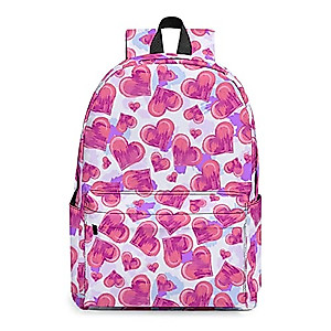 Travel Backpack Pink Love Hearts Backpacks Laptop Backpacks Lightweight Daypack Mini Backpack For Boys Girls 16 Inch