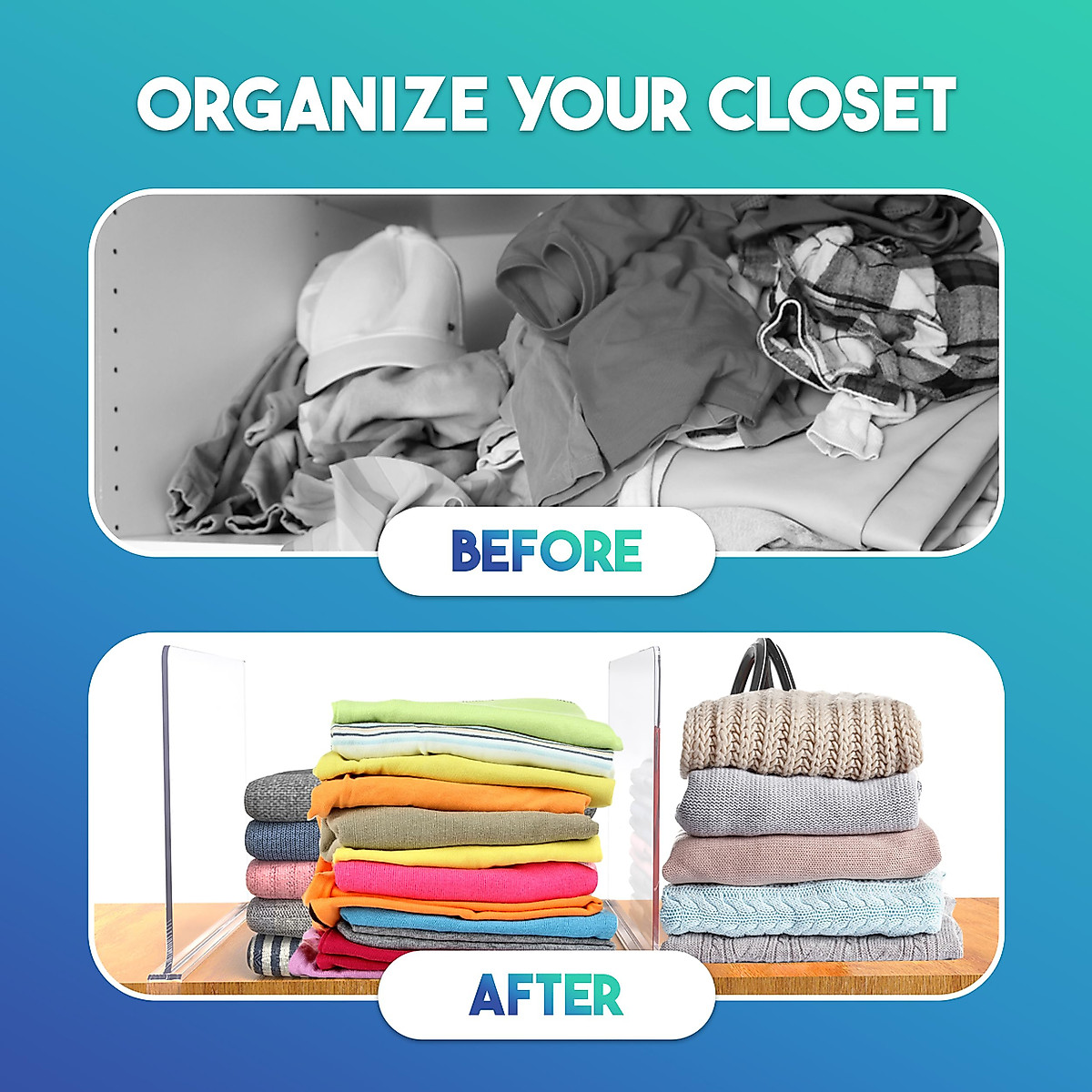 BigBcart Acrylic Shelf Dividers for Closet Organization - Wood Closet Shelf Organizer | Closet Shelf Divider | Closet Dividers for Shelves, Suitable for Wooden or Vertical Shelves (8 Pack)