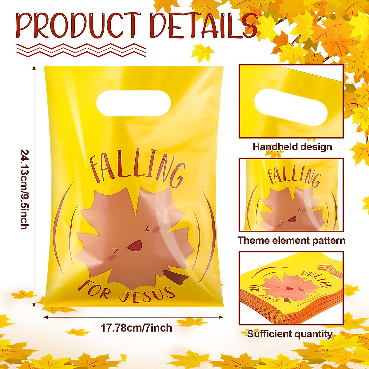 Panelee 100 PCS Thanksgiving Treat Bags Religious Fall Goody Bags Autumn Bags with Handles Christian Maple Fall Leaves Favor Bags for Kids Goody Candy Bags for Thanksgiving Sundayschool Party Supplies