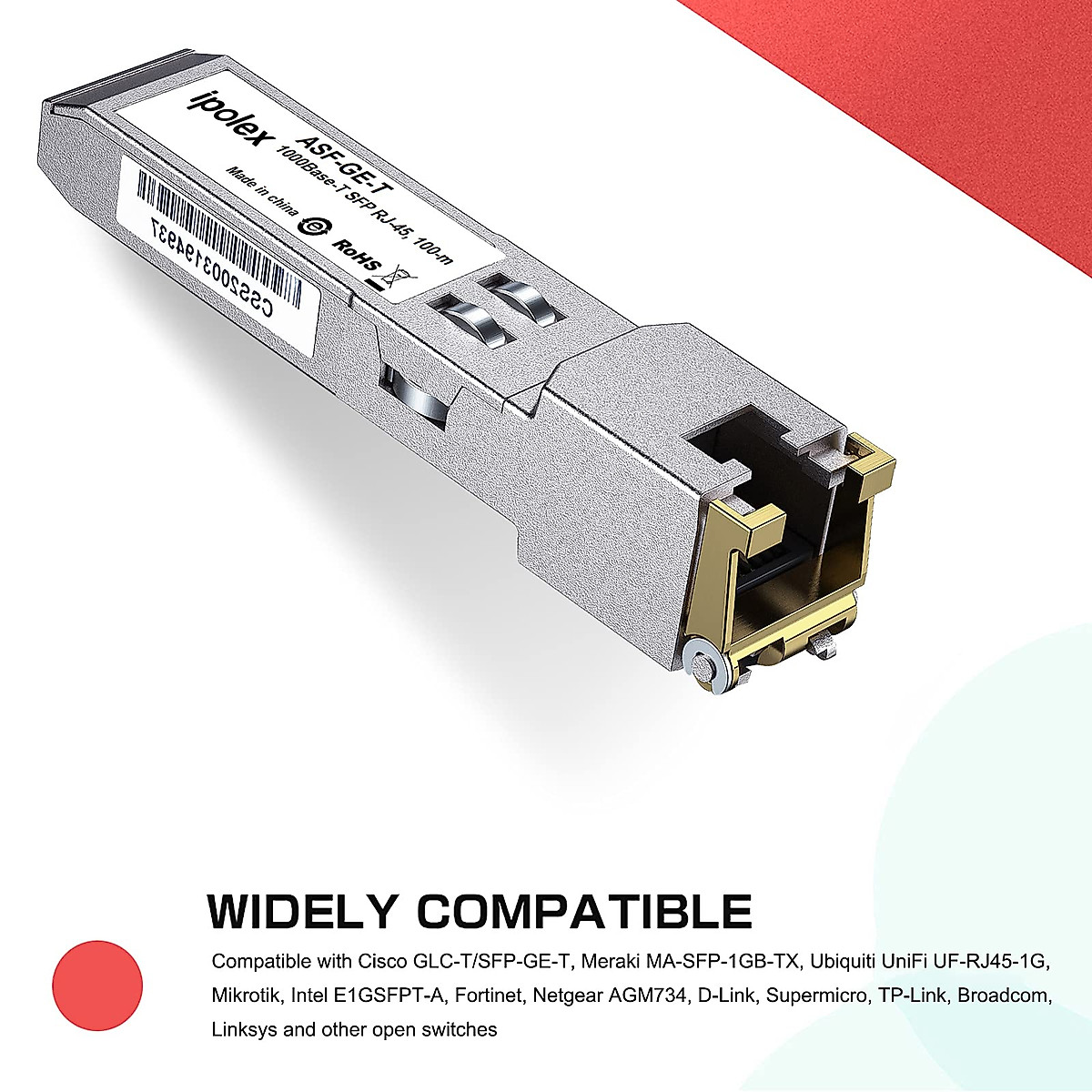 ipolex Gigabit SFP to RJ45 Copper SFP Transceiver, 1000Base-T Mini GBIC, 1.25G SFP to Ethernet Module, for Cisco GLC-T/SFP-GE-T, Meraki MA-SFP-1GB-TX, TP-Link TL-SM331 Tand More, 2 Pack