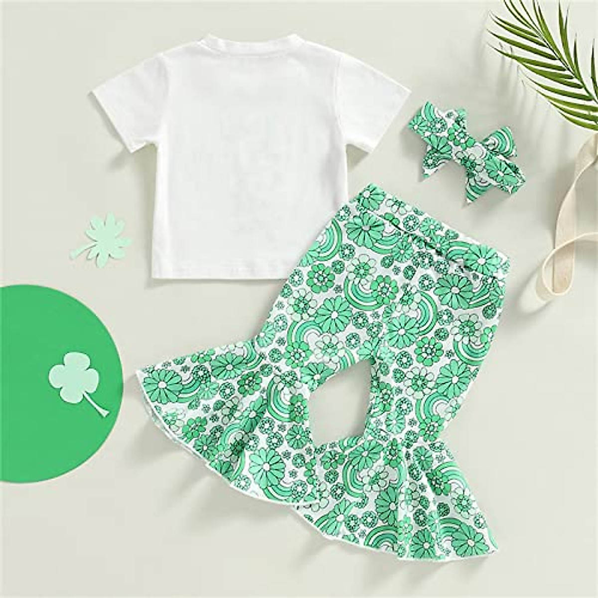 Krogubis Toddler Baby Girl St. Patric.k's Day Outfit 3Pcs Long Sleeve Ruffle T-Shirt Tops Blouse Pants Hairband Pants Set (Green, 6-9 Months)