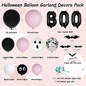 Halloween Party Balloon Arch Garland Kit, 125Pcs 18" 12" 5" Black Pink Latex Balloons 18" BOO Foil Balloon with 3D PVC Bat Halloween Decorations Pack for Halloween Party Decorations Halloween Supplies