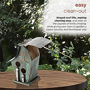 Alpine Corporation YEN134HH-TUR Wooden Birdhouse Outdoor Decor for Garden, Patio, Deck, Porch, 8" L x 6" W x 12" H with Rope: 21”H, Turquoise