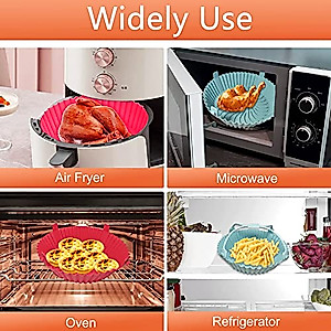 Air Fryer Silicone Liners, BBN 2 Pcs 8 inch Silicone Air Fryer Pot with lanyard Reusable Air Fryer Silicone Basket for 3 to 6 QT Air fryers Liners Silicone for Air fryer Oven Accessories (Red+Blue)