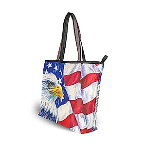 Sletend American Usa Flag Handbags for Women Fashion Tote Bags Shoulder Bag for School Travel Work Shopping